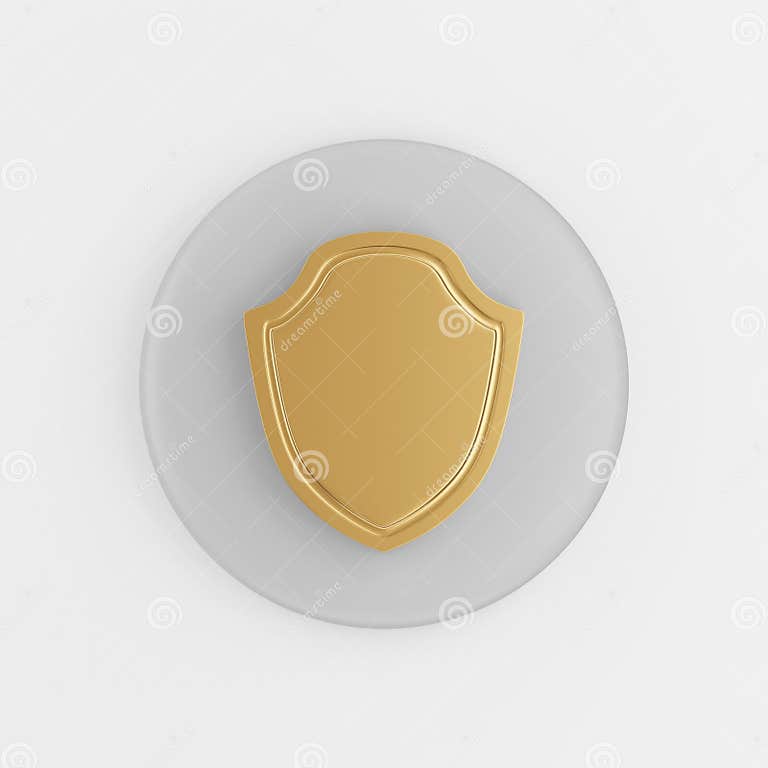 Flat Outline Golden Shield Icon. 3d Rendering Round Gray Key Button, Interface Ui Ux Element ...