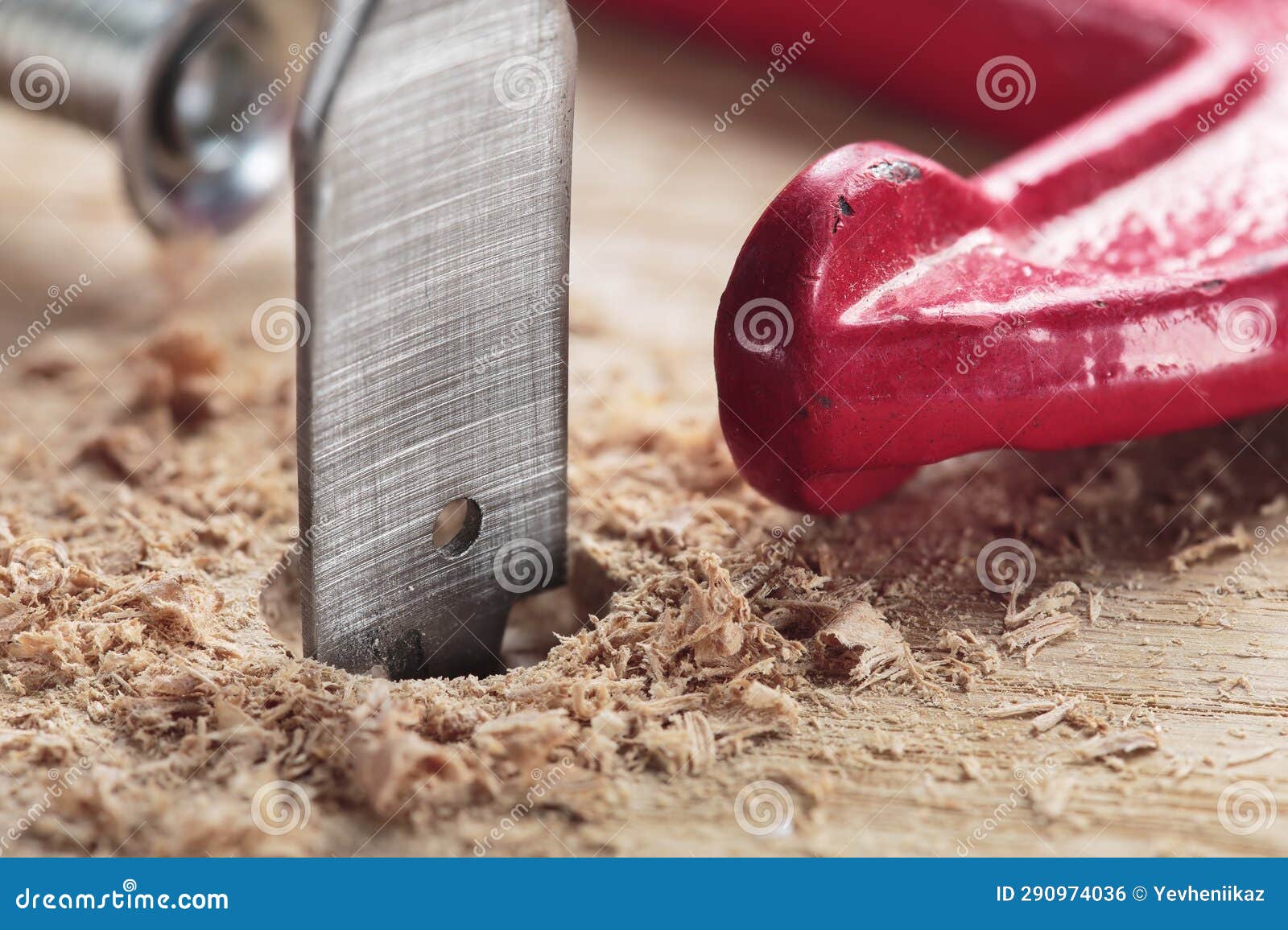 Flat or Paddle Drill Bit Make Holes in Wooden Oaks Plank Stock Photo ...