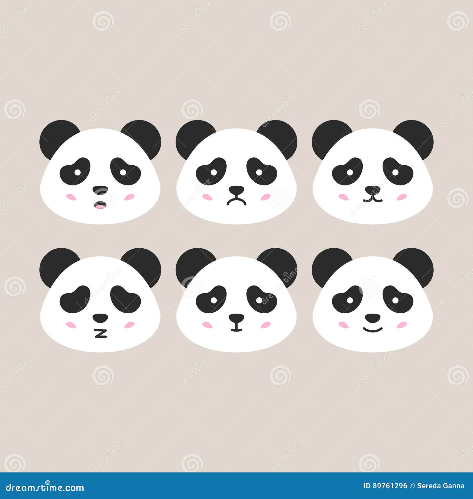 Flat Panda Heads stock vector. Illustration of happy - 89761296
