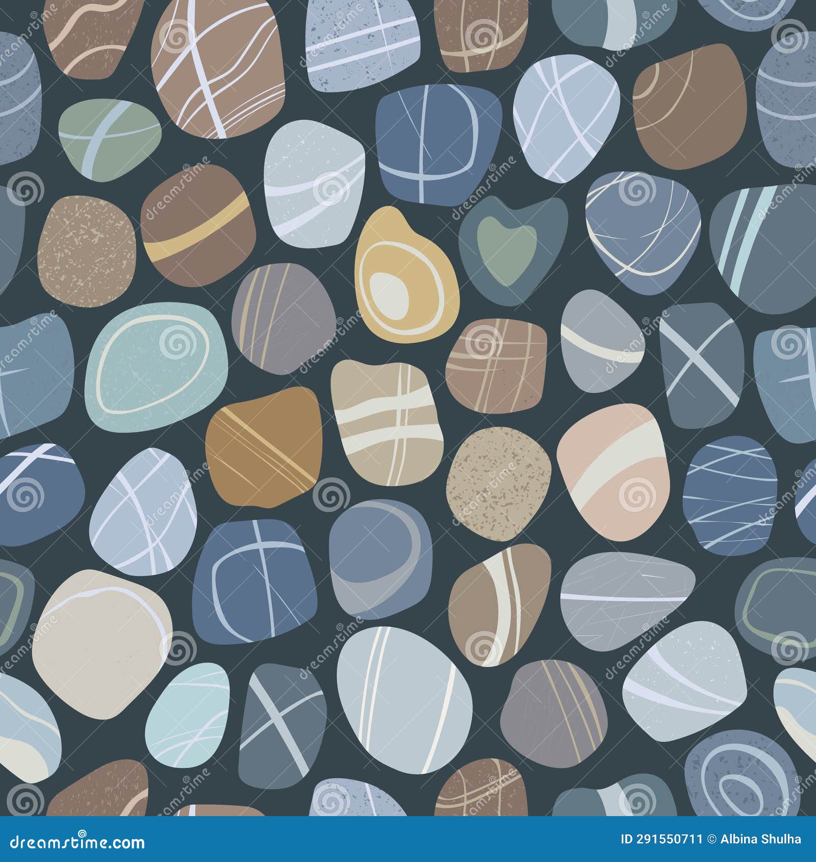 Flat Pebble Seamless Pattern on Dark Background. Sea Stones of ...