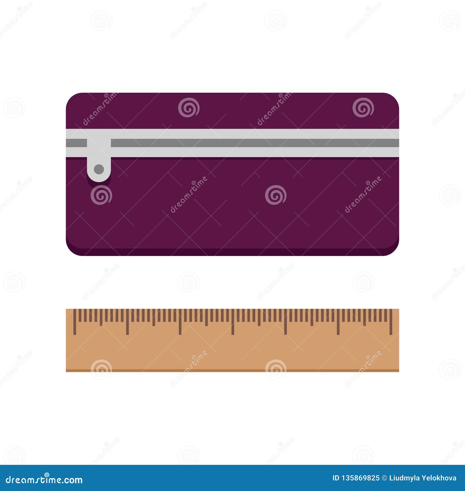 Flat Pencil Case and Ruler Vector Illustration Stock Illustration ...