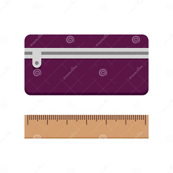 Flat Pencil Case and Ruler Vector Illustration Stock Illustration ...