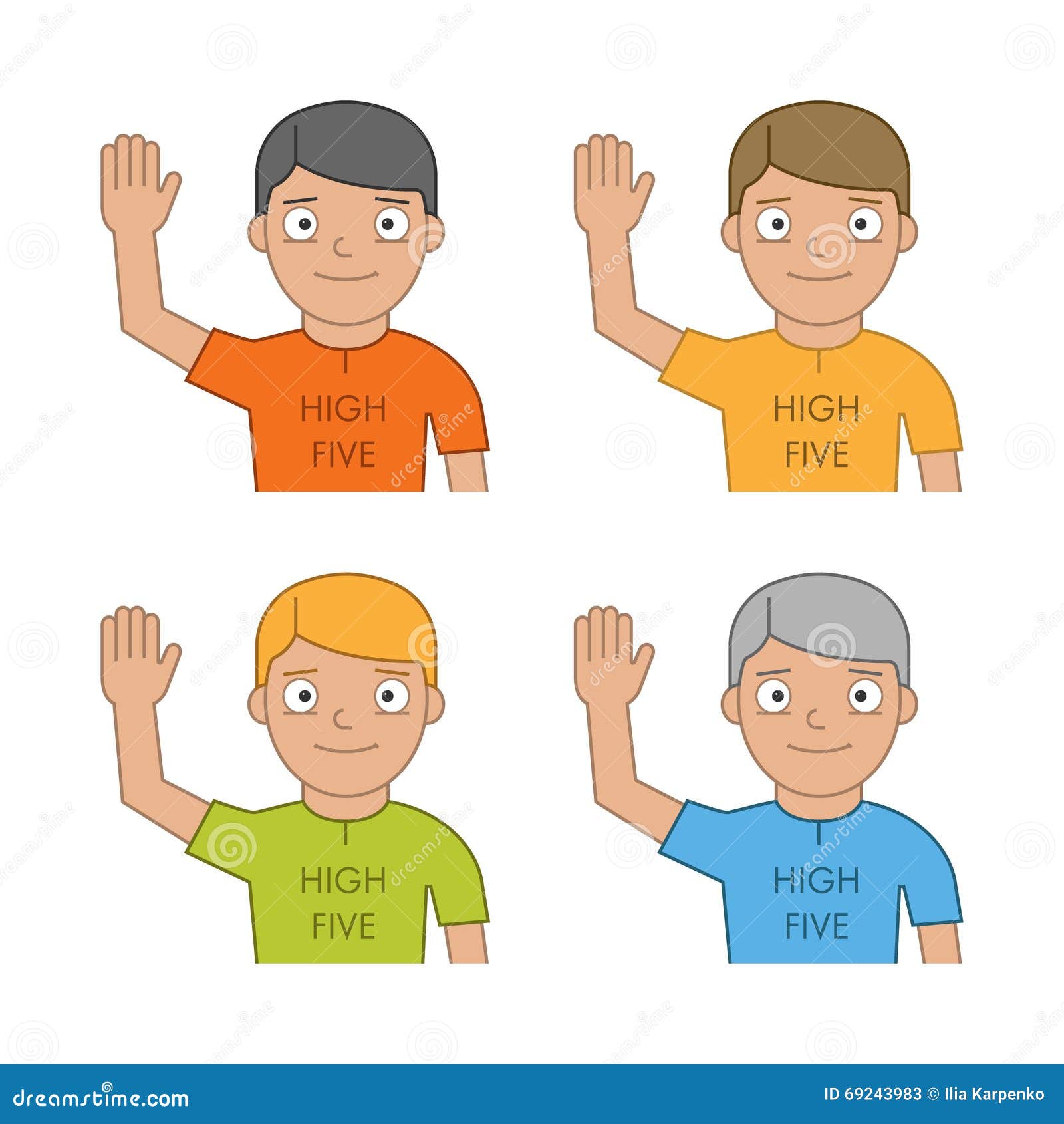 Flat People and Friendly High Five Stock Illustration - Illustration of ...