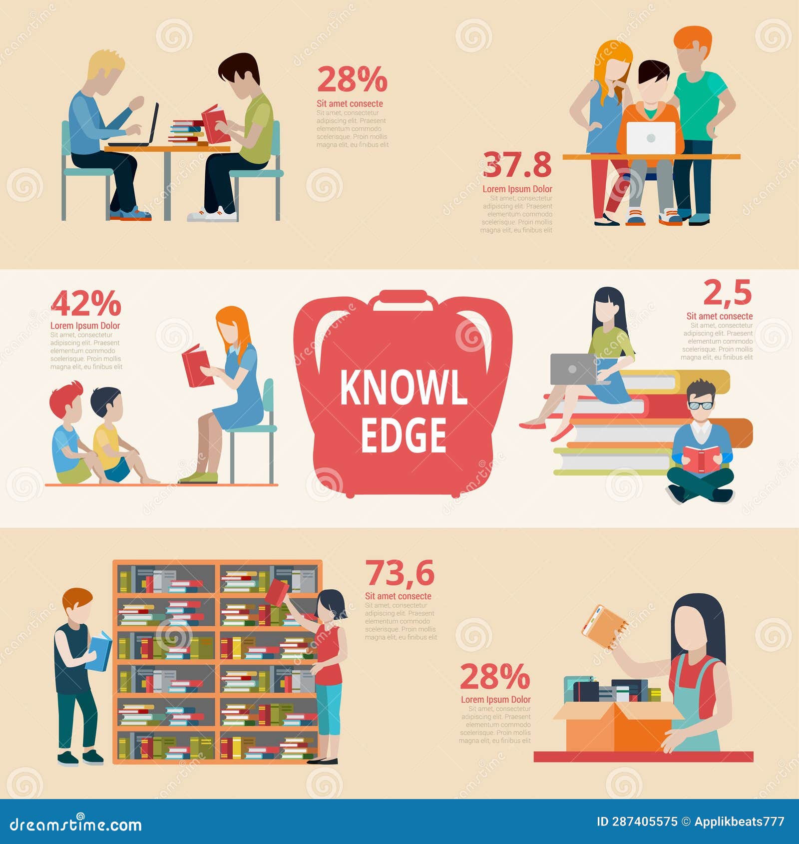 Flat People Learn, Read and Study Stats Data Report Vector Illustration ...