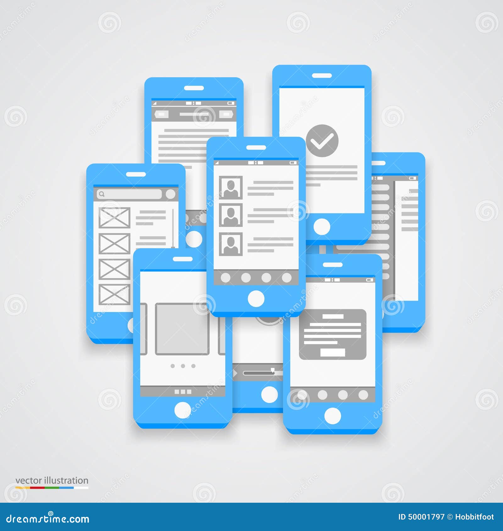 Flat phone screen collage stock vector. Illustration of concept - 50001797