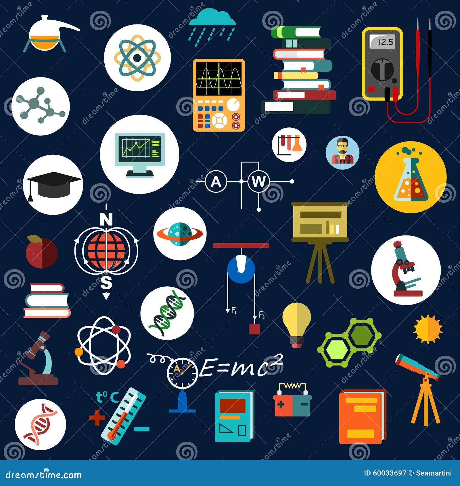 Flat Physics Science Equipment and Symbols Stock Vector - Illustration ...