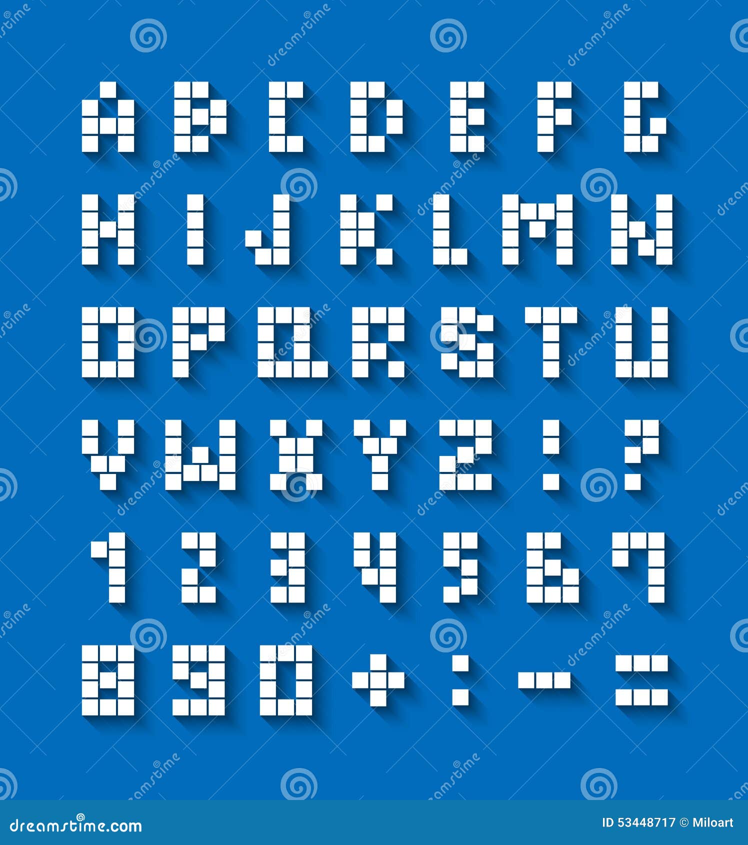 Flat Pixel Font with Shadow Effect. Stock Vector - Illustration of ...