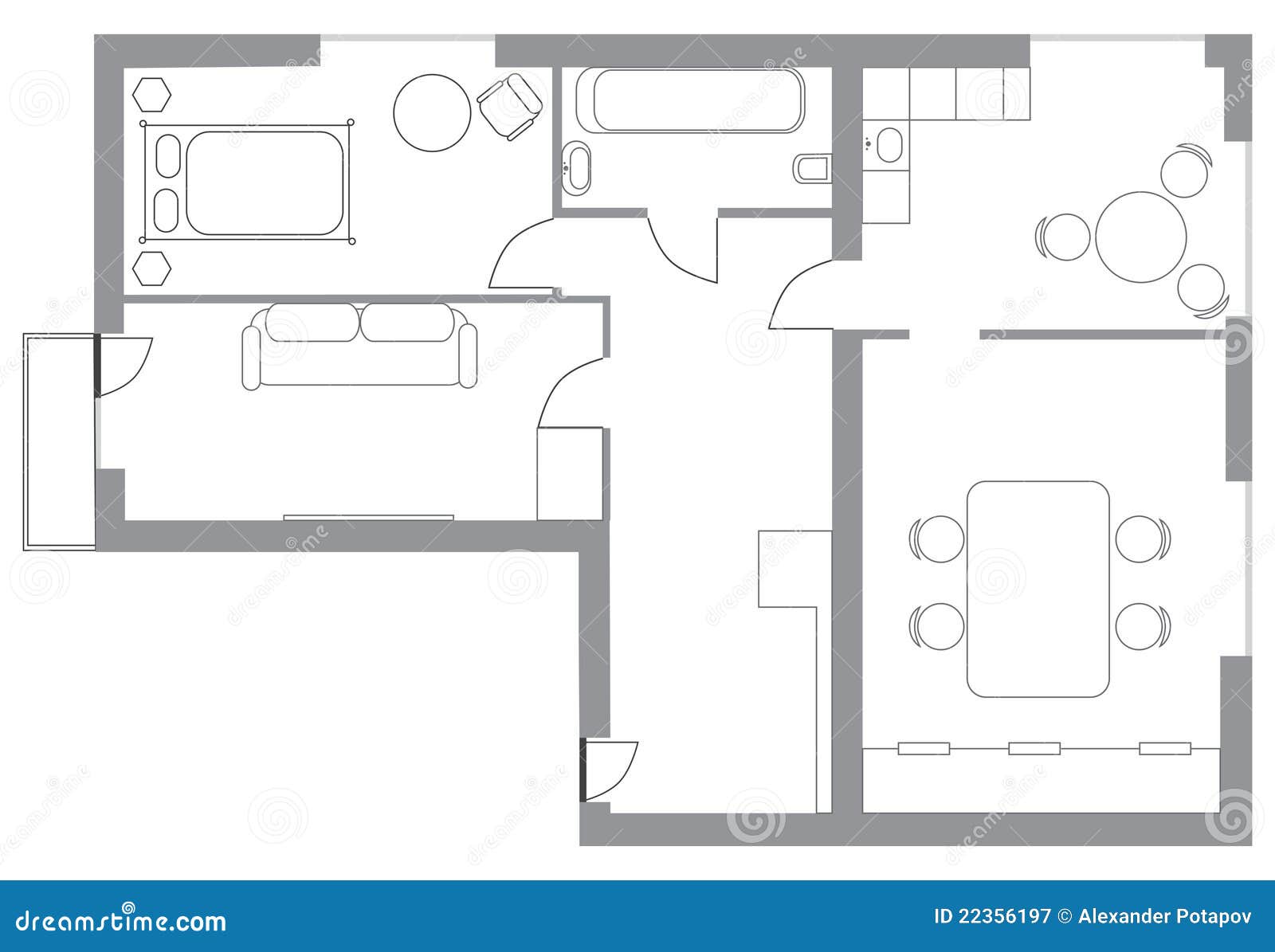 Flat Plan Isolated on White Stock Vector - Illustration of door, flat ...