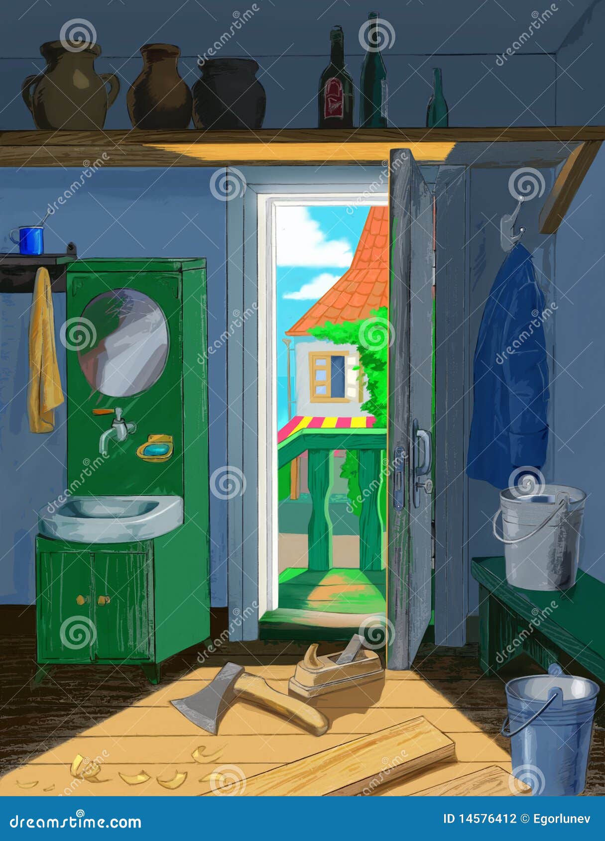 Flat of poor carpenter stock illustration. Illustration of room - 14576412