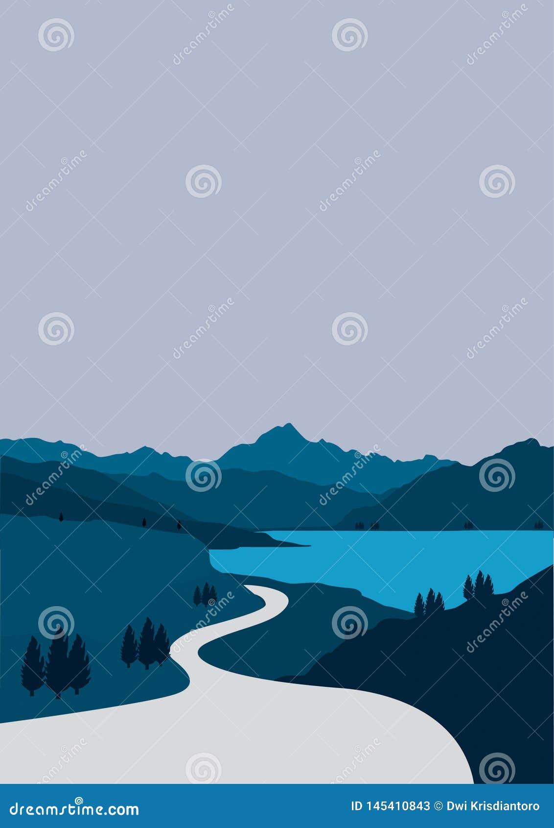 Flat Portrait Design from Views of Roads in the Mountains and Lakes ...