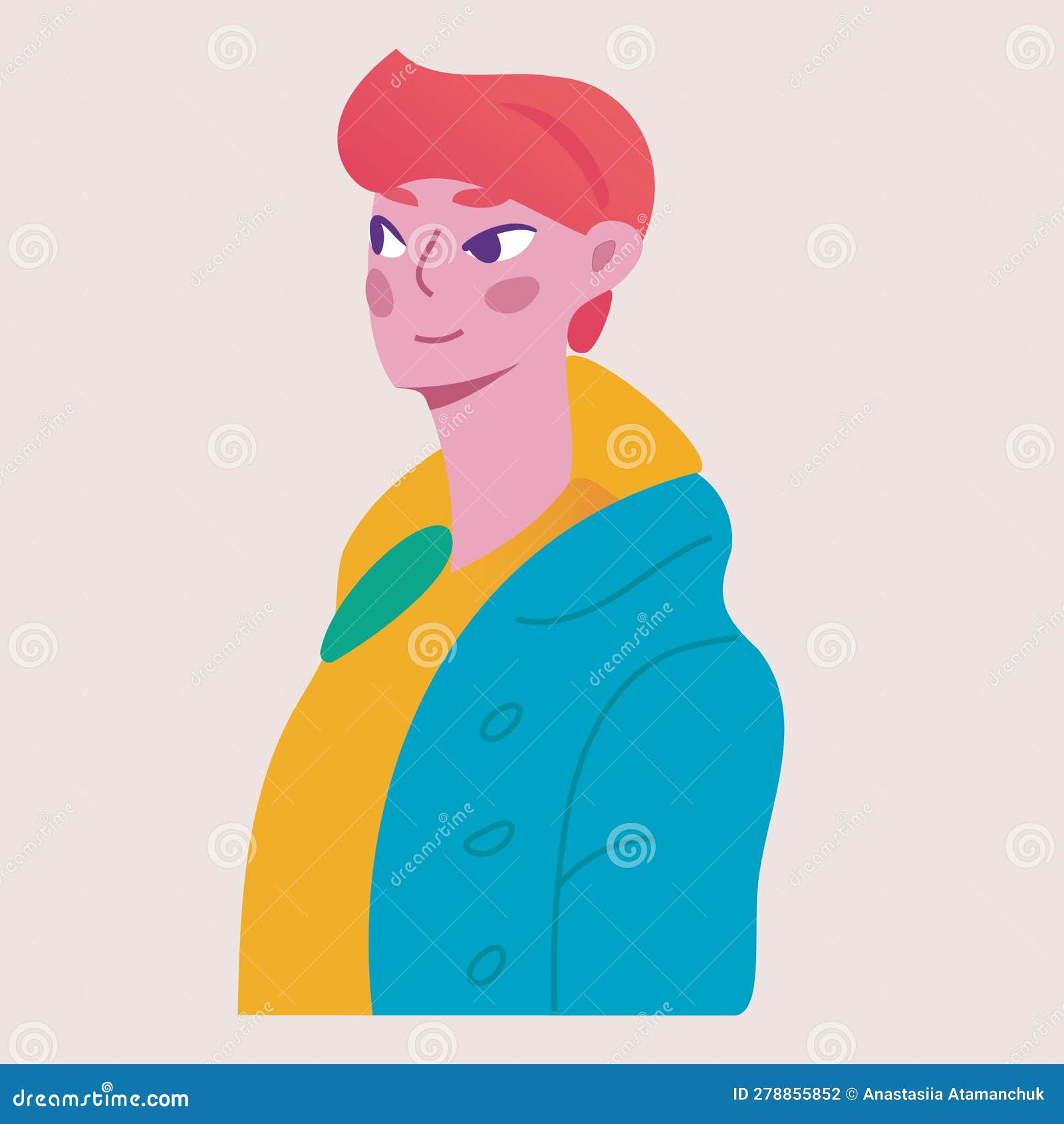 Flat Portrait of a Red-haired Boy in a Yellow and Blue Jacket ...