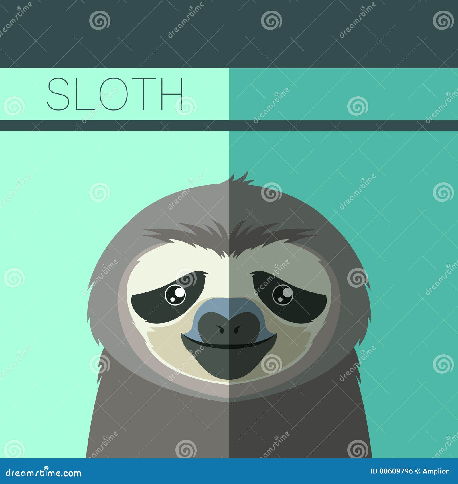 Flat postcard with Sloth stock vector. Illustration of lazy - 80609796