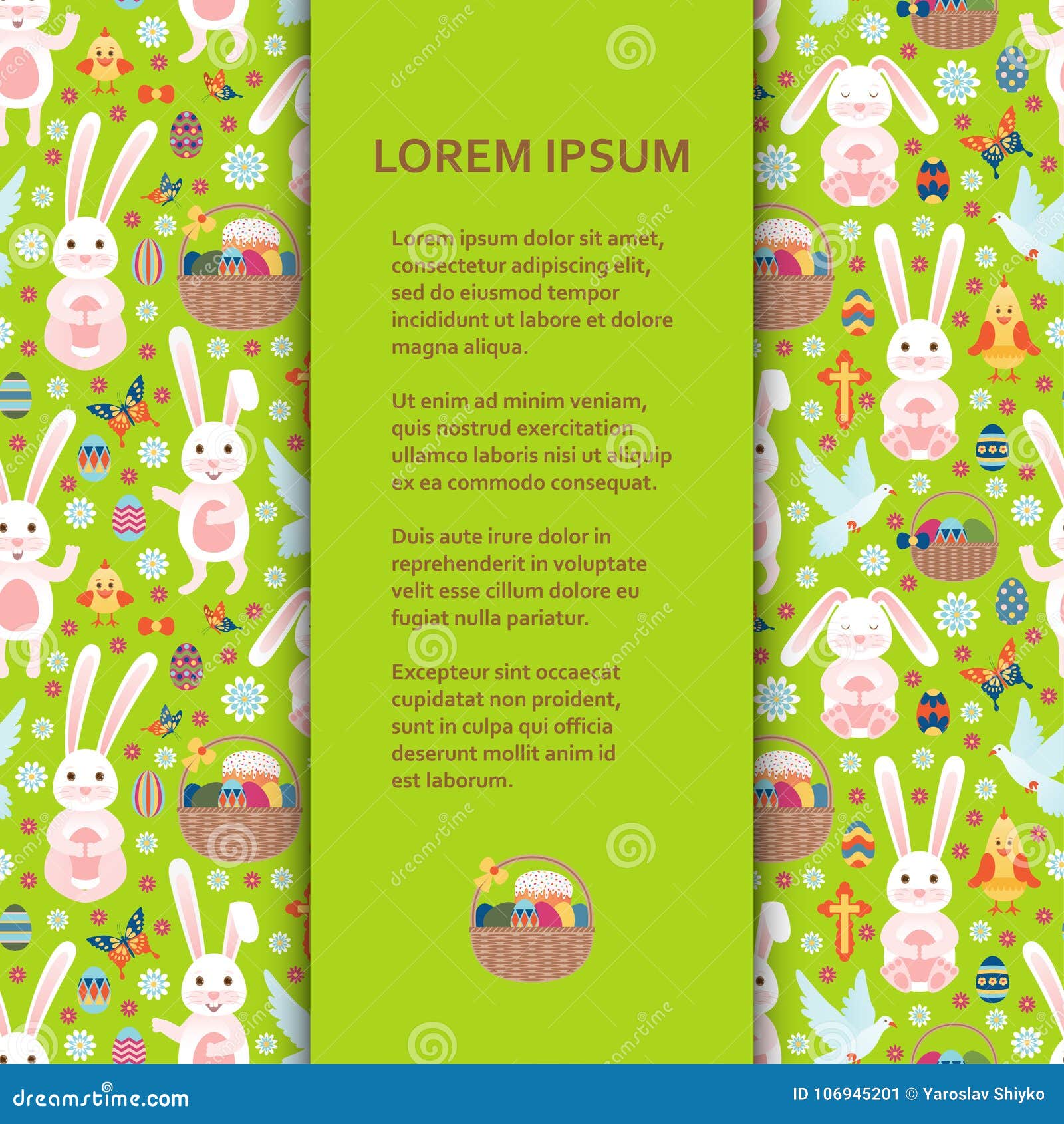Flat Poster or Banner Template with Easter Bunny, Eggs and Flowers ...