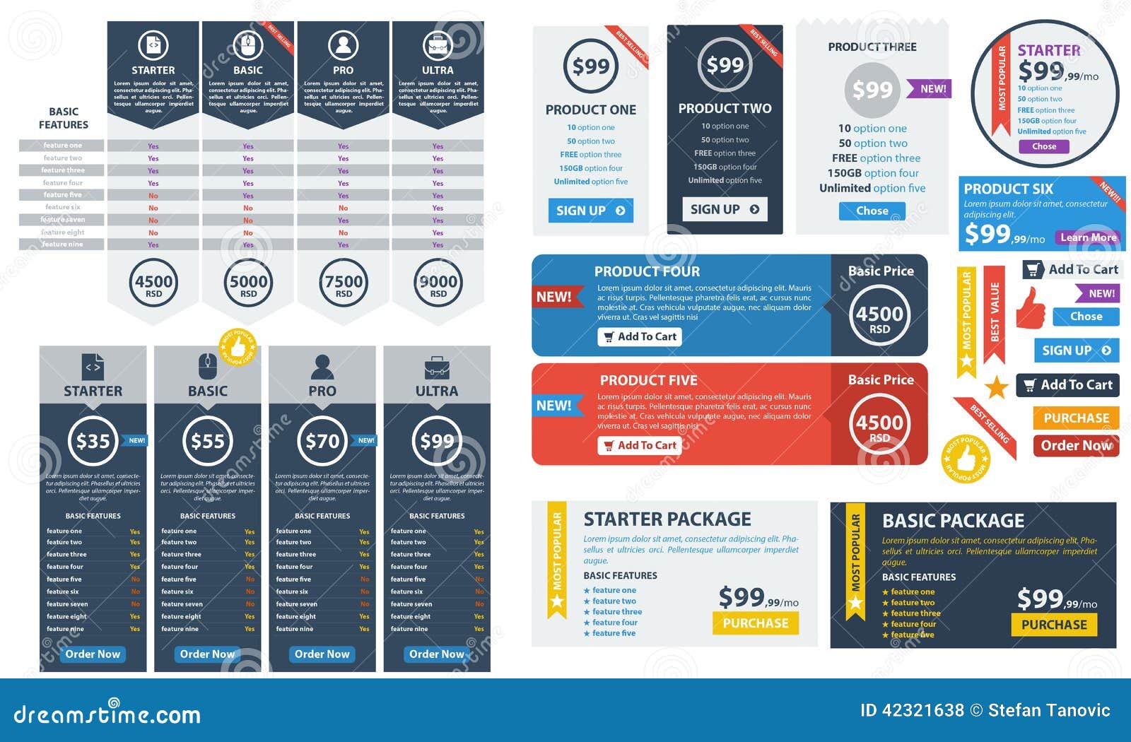 Flat pricing tables set stock illustration. Illustration of product ...