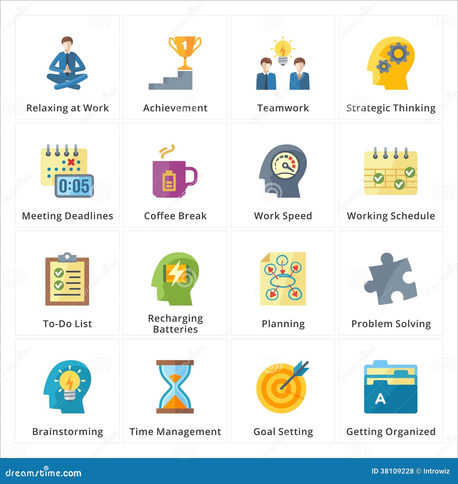 Flat Productivity at Work Icons Stock Vector - Illustration of ...