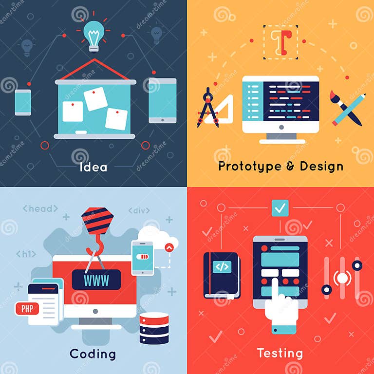 Flat Programm Development Icon Set Stock Vector - Illustration of ...