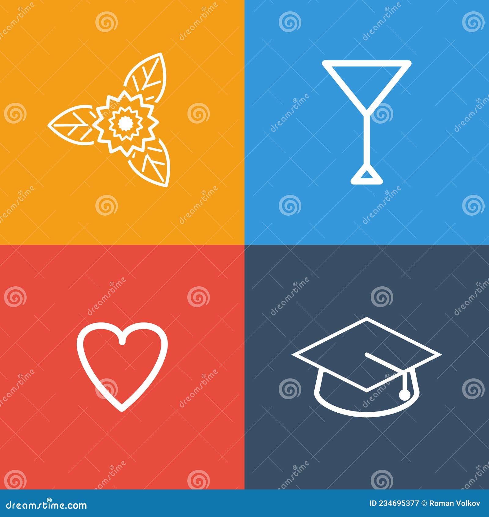Flat Prom Icons stock vector. Illustration of prom, collection - 234695377