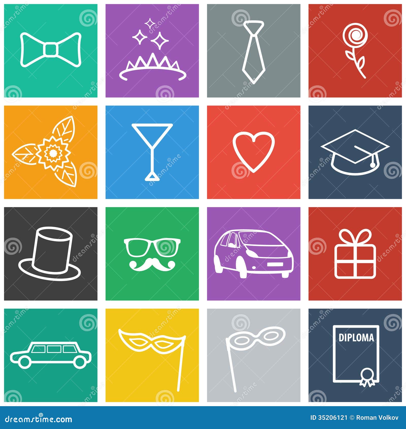 Flat Prom Icons stock vector. Illustration of glasses - 35206121