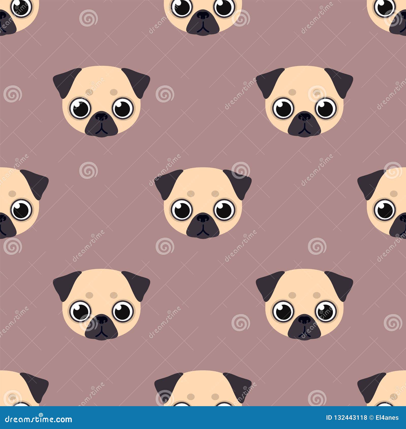 Flat pug pattern stock vector. Illustration of cartoon - 132443118