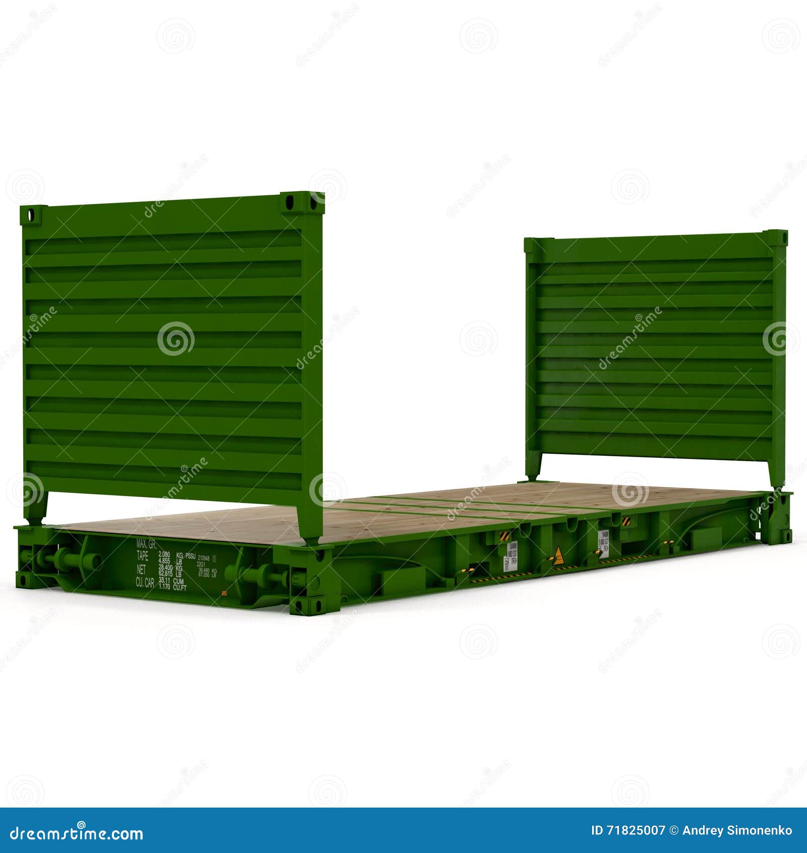Flat Rack Container Isolated on White 3D Illustration Stock ...