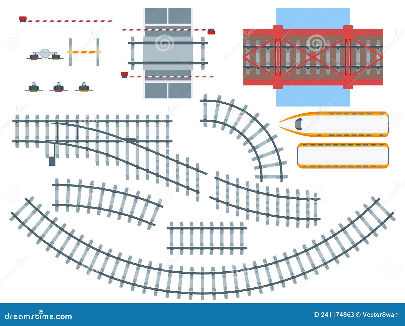 Flat Railway Elements Set stock vector. Illustration of intersection ...