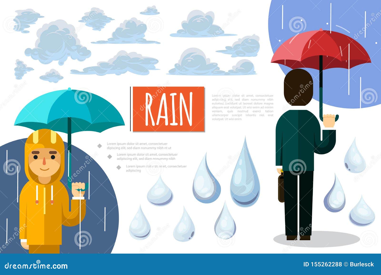 Flat Rain Elements Composition Stock Vector - Illustration of design ...