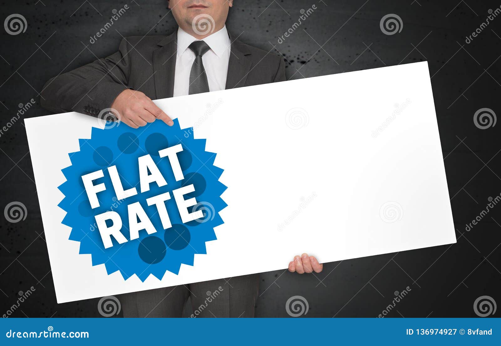 Flat Rate Poster is Held by Businessman Stock Image - Image of mobile ...