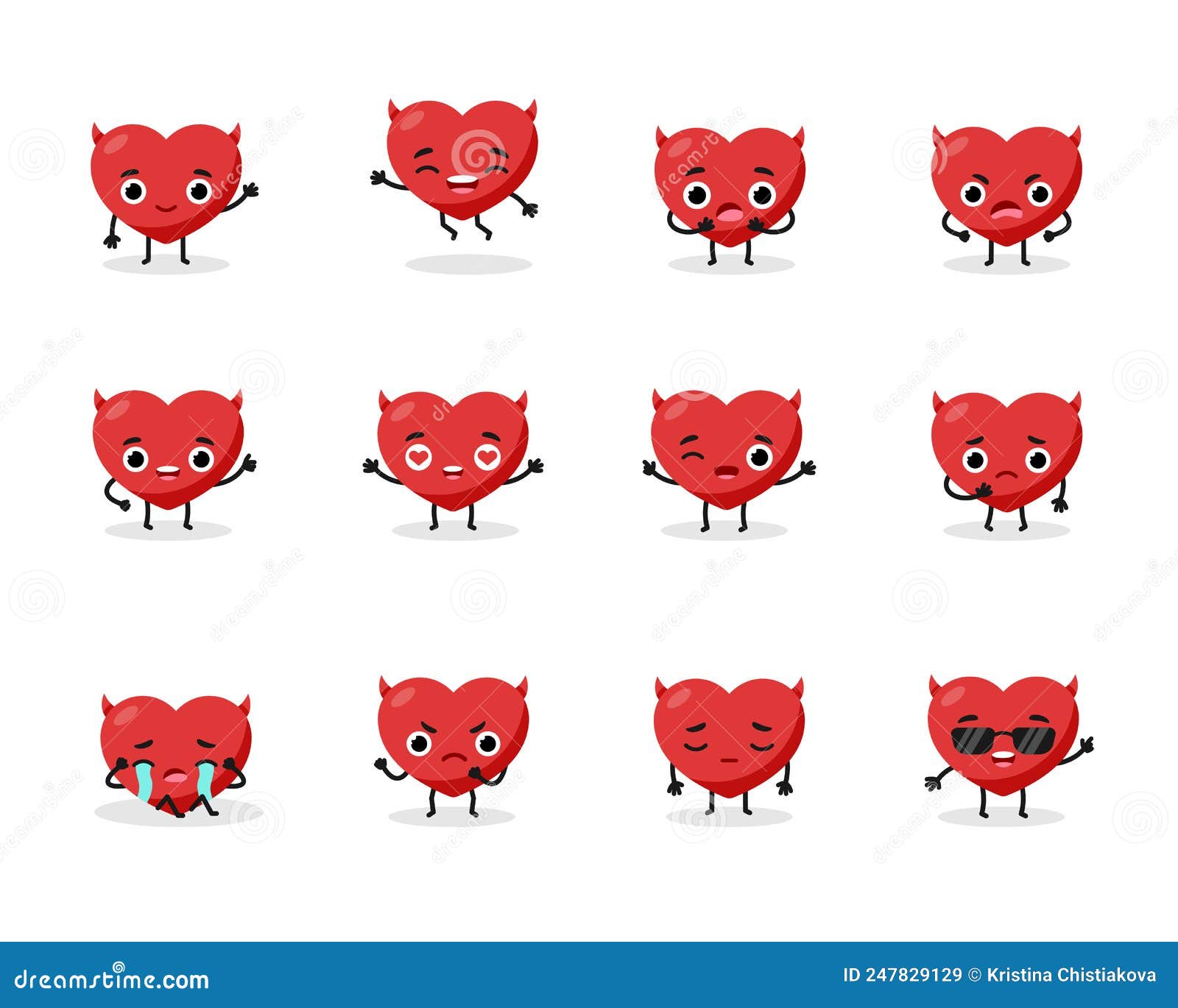 Flat Red Collection Emotions Evil Heart Head Face with Horns. Stock ...