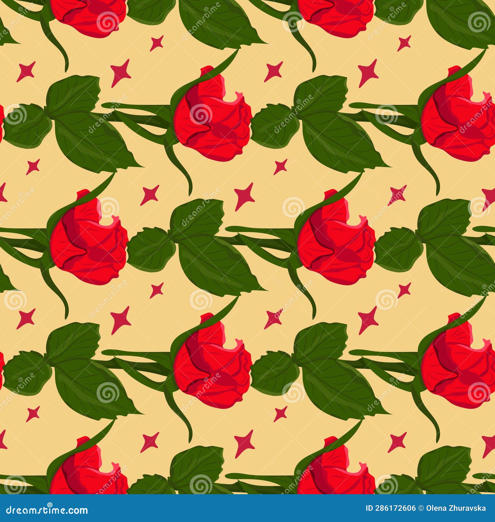 Flat Red Roses Pattern on Light Background Stock Vector - Illustration ...