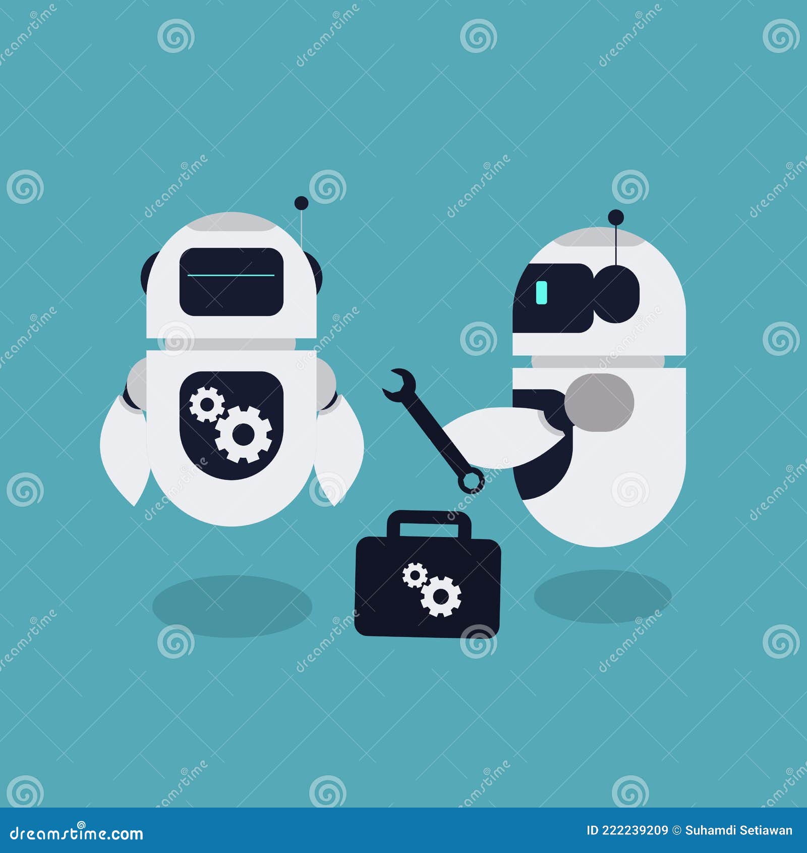 Flat Car Repair Fix Service Line Conveyor Robot Co Cartoon Vector ...