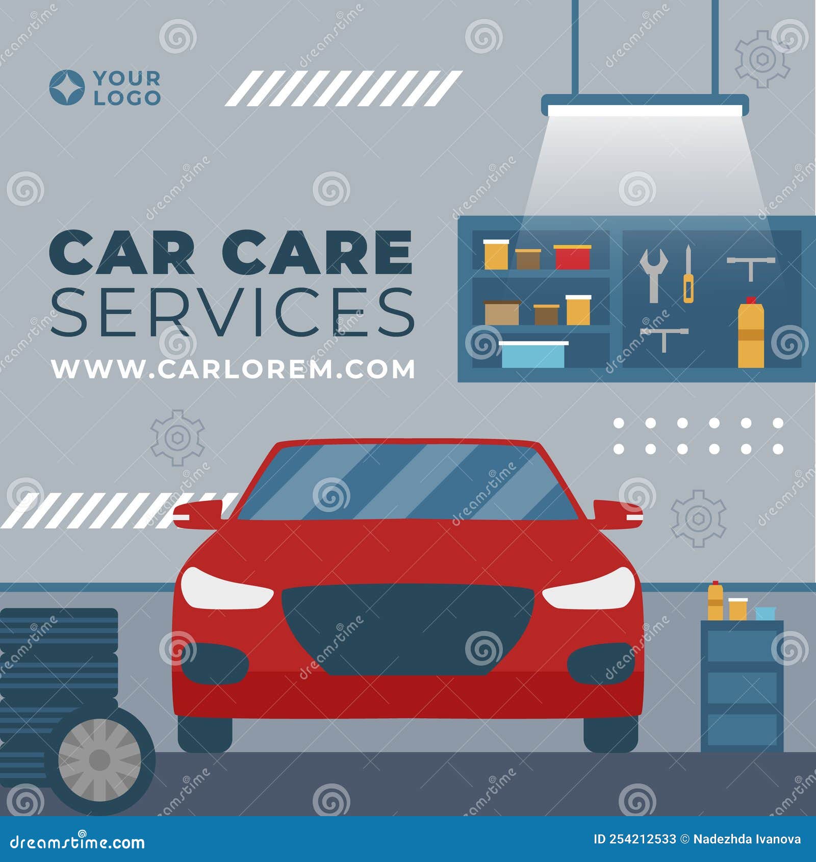 Flat Repair Shop Business Posts Set Vector Illustration Stock Vector ...