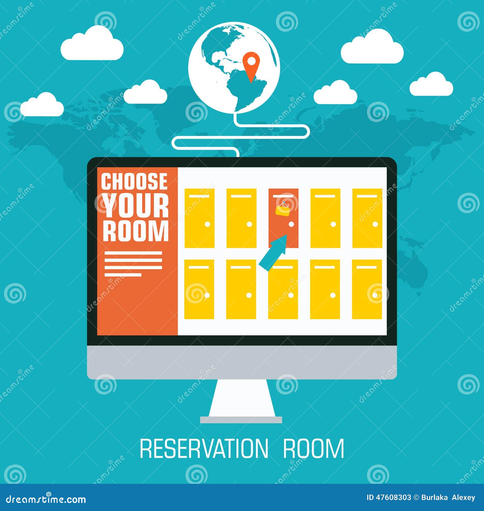 Flat Reservation Room Background Design Concept. Cartoon Vector ...