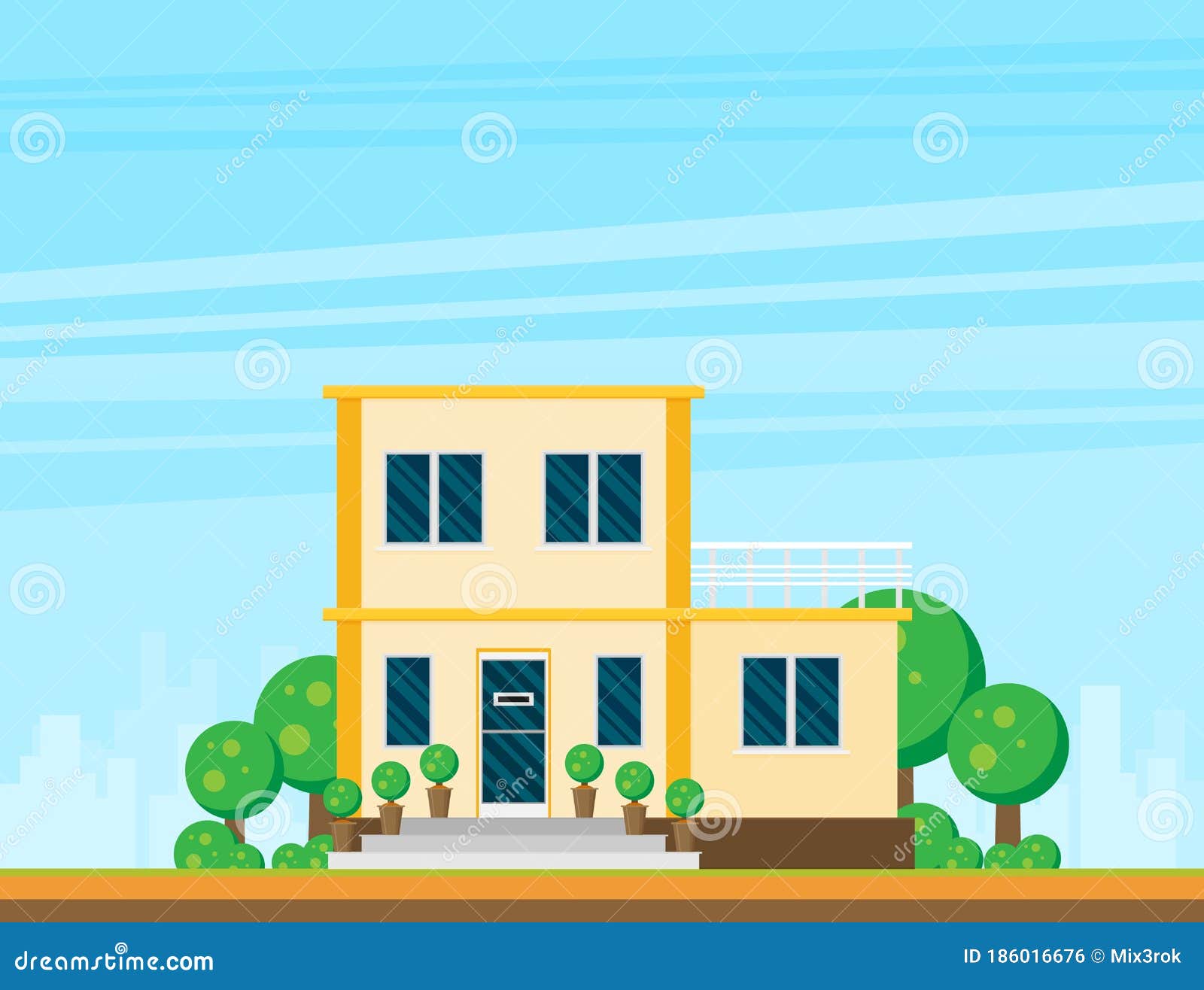 Flat Residential House. Vector Illustration Stock Vector - Illustration ...