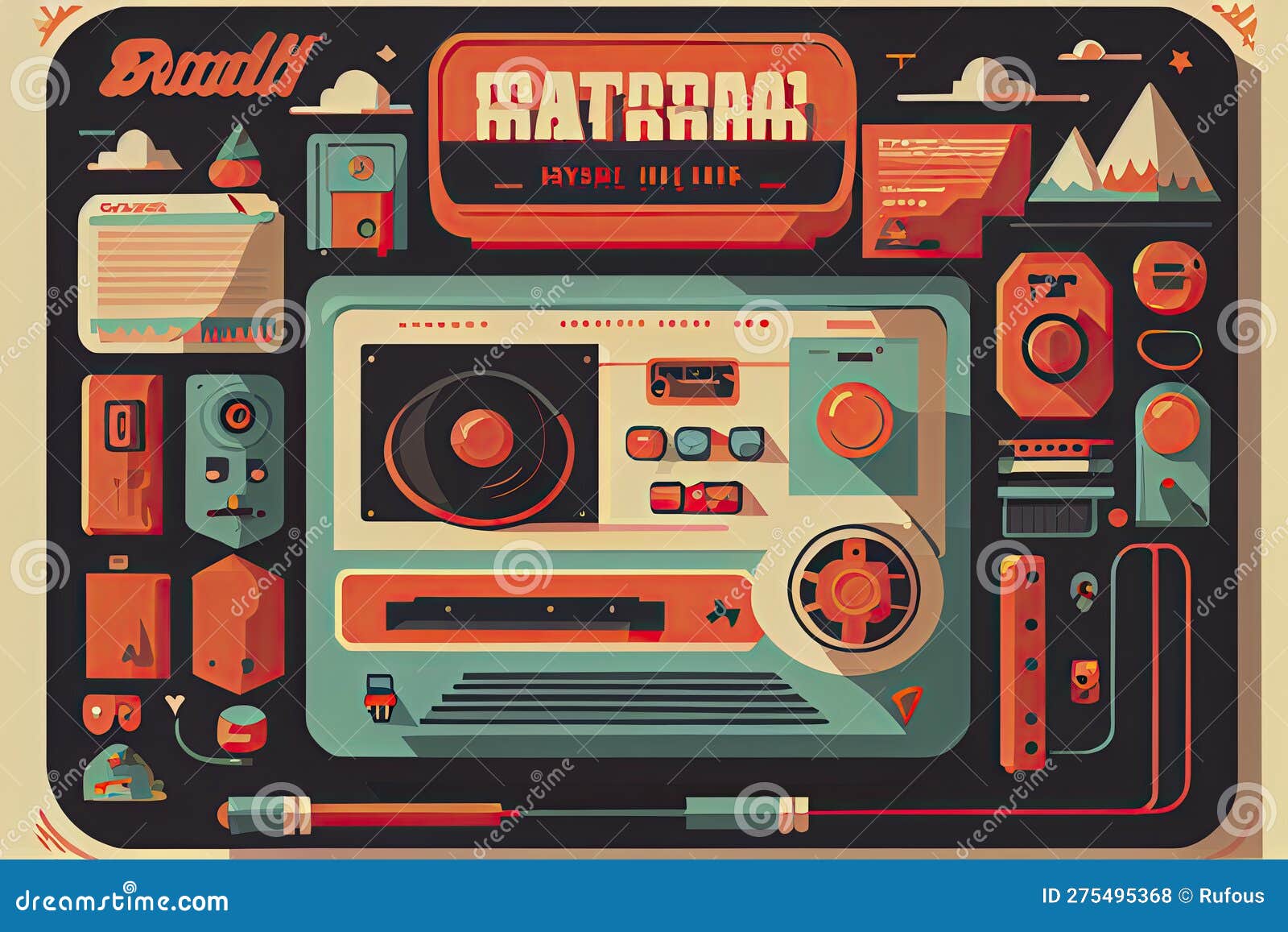 Flat Retro Design stock illustration. Illustration of drawing - 275495368