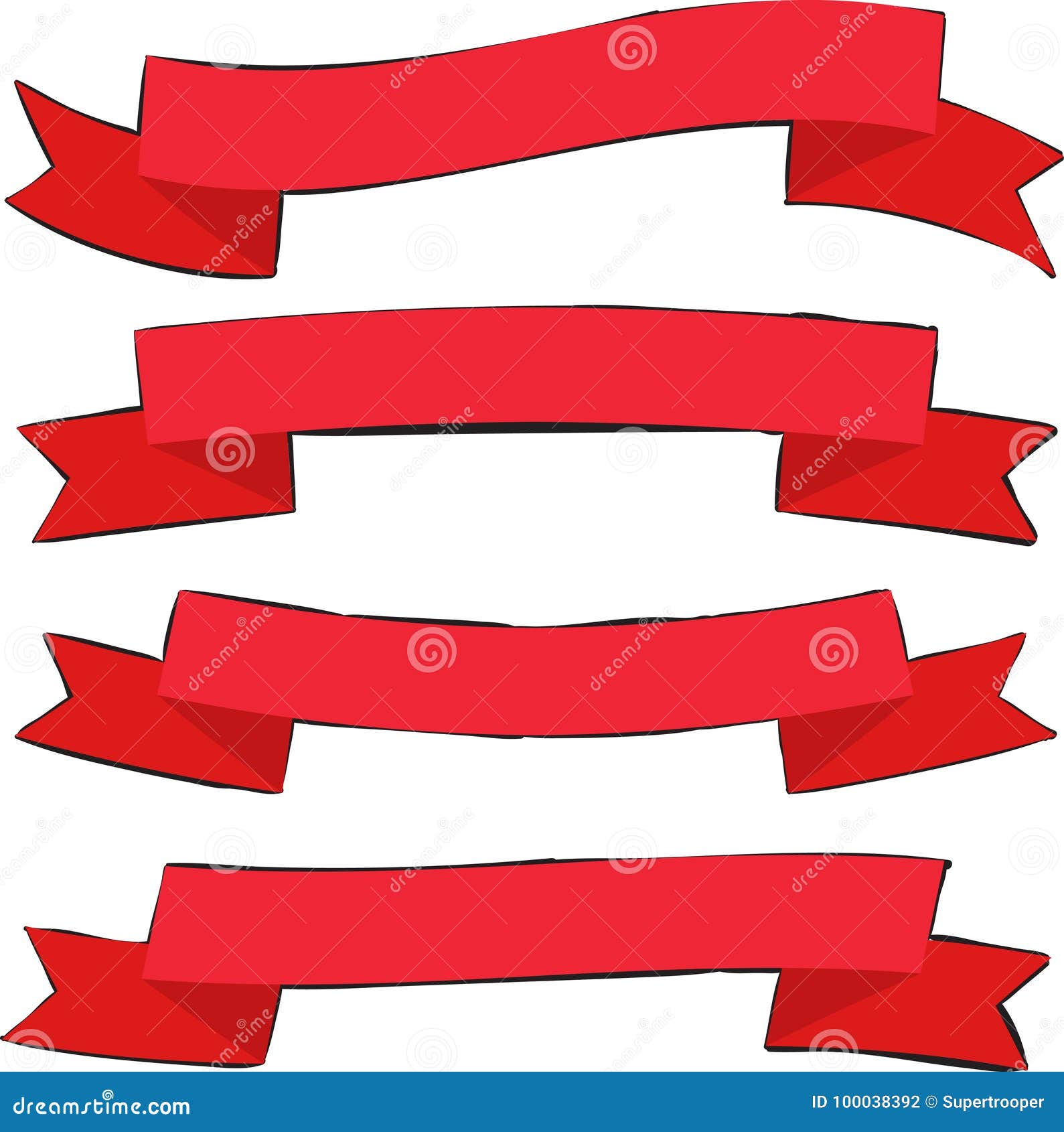 Flat Ribbon Red Decorative Banners with Contour Stock Vector ...
