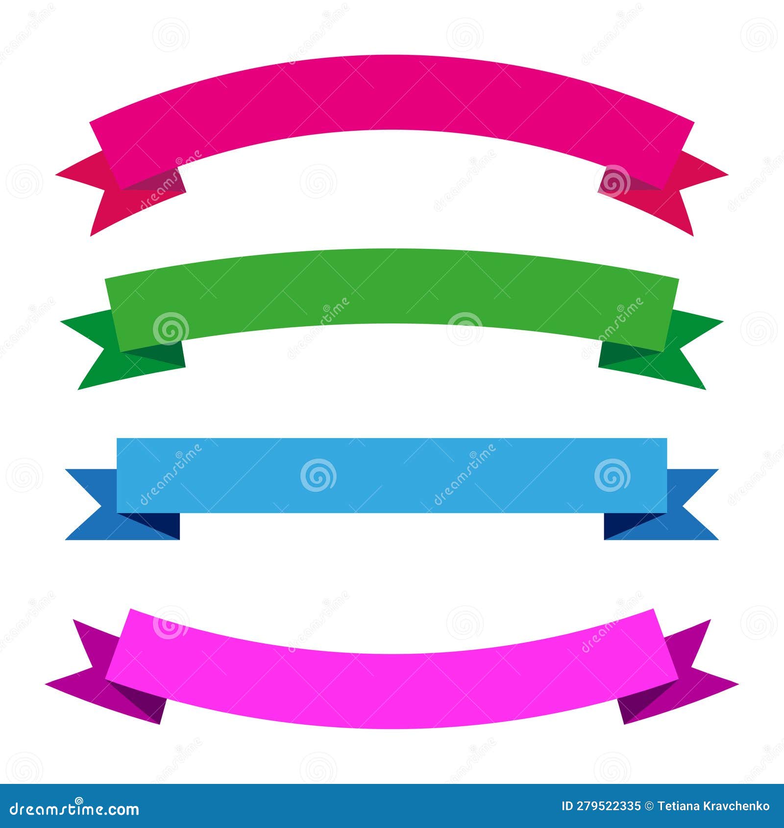 Flat Ribbons Banners. Ribbons in Flat Design. Set of Colorful Ribbons ...