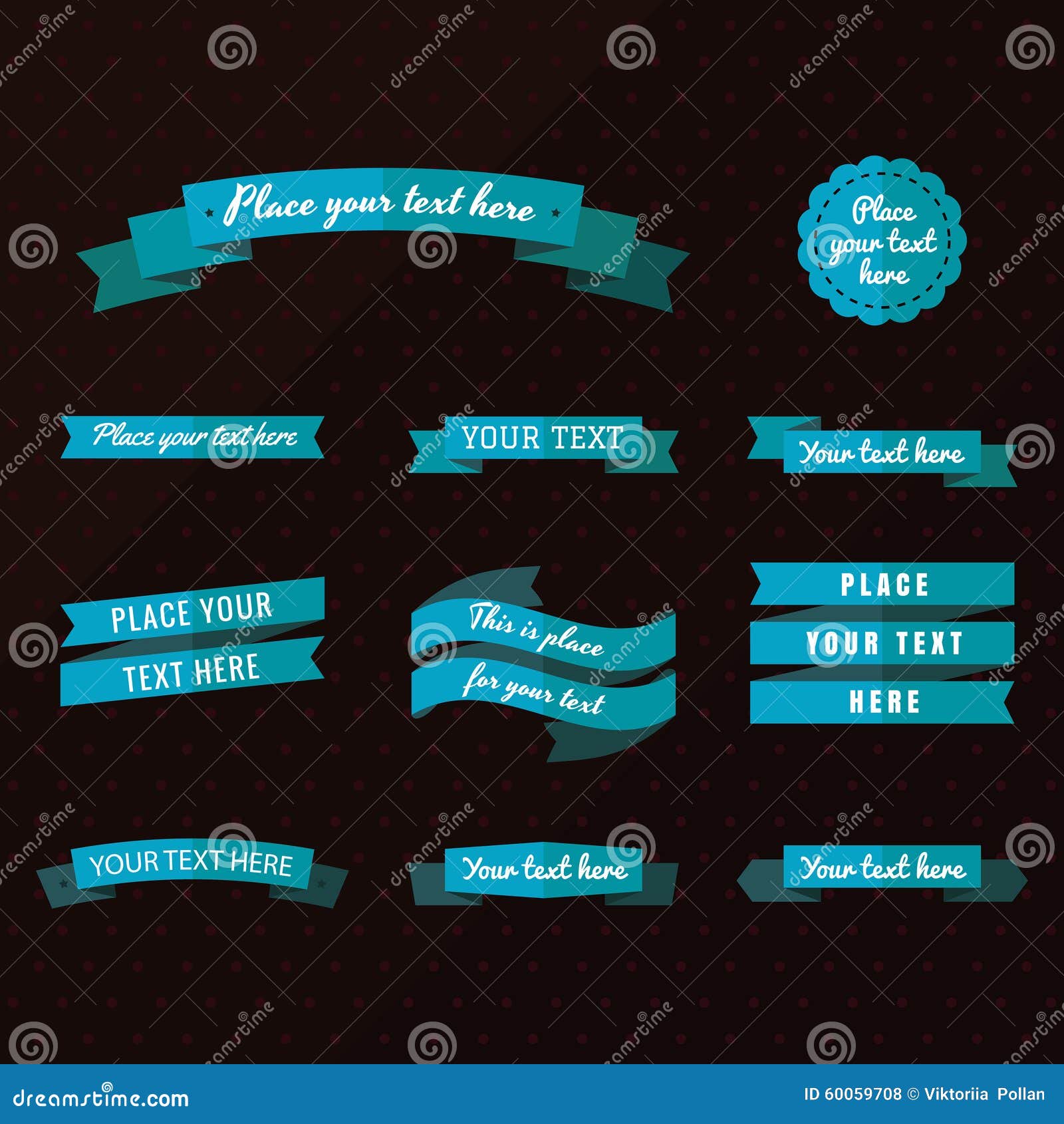 Flat Ribbons Vector Set in Blue Colors Stock Vector - Illustration of ...