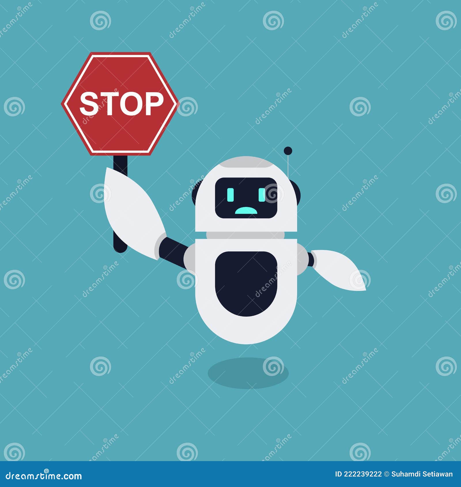 Flat Robot Hold Stop Sign Illustration Mascot Vector Stock Vector ...