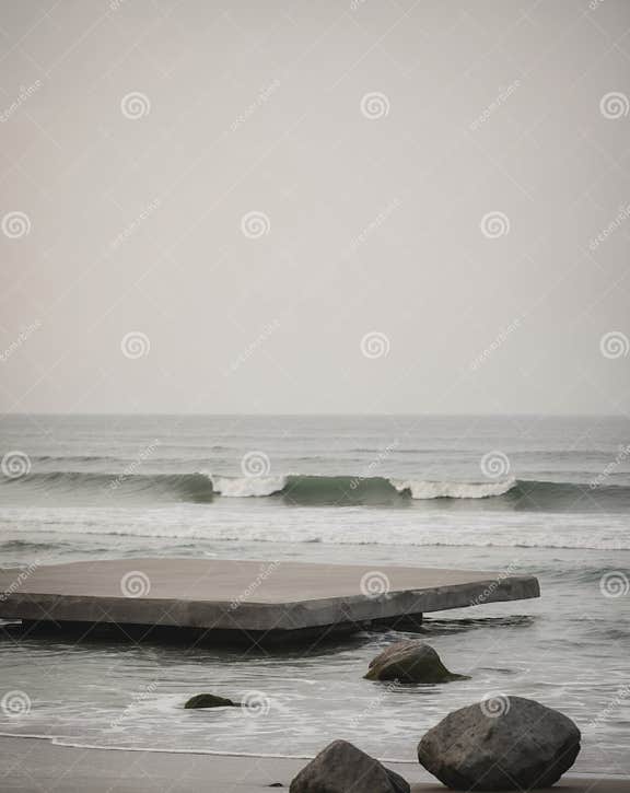 Flat Rock Platform by Ocean with Overcast Sky. Stock Photo - Image of ...