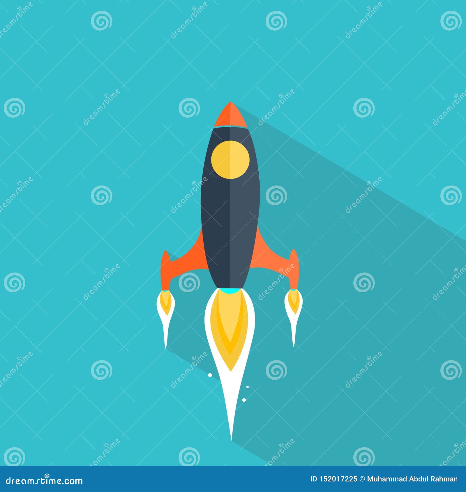 Flat Rocket on Blue Background Stock Illustration - Illustration of ...