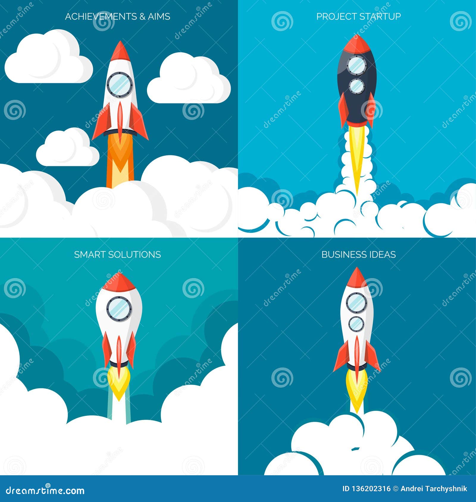 Flat Rocket Spaceship Launch. Startup Concept and Project Development ...