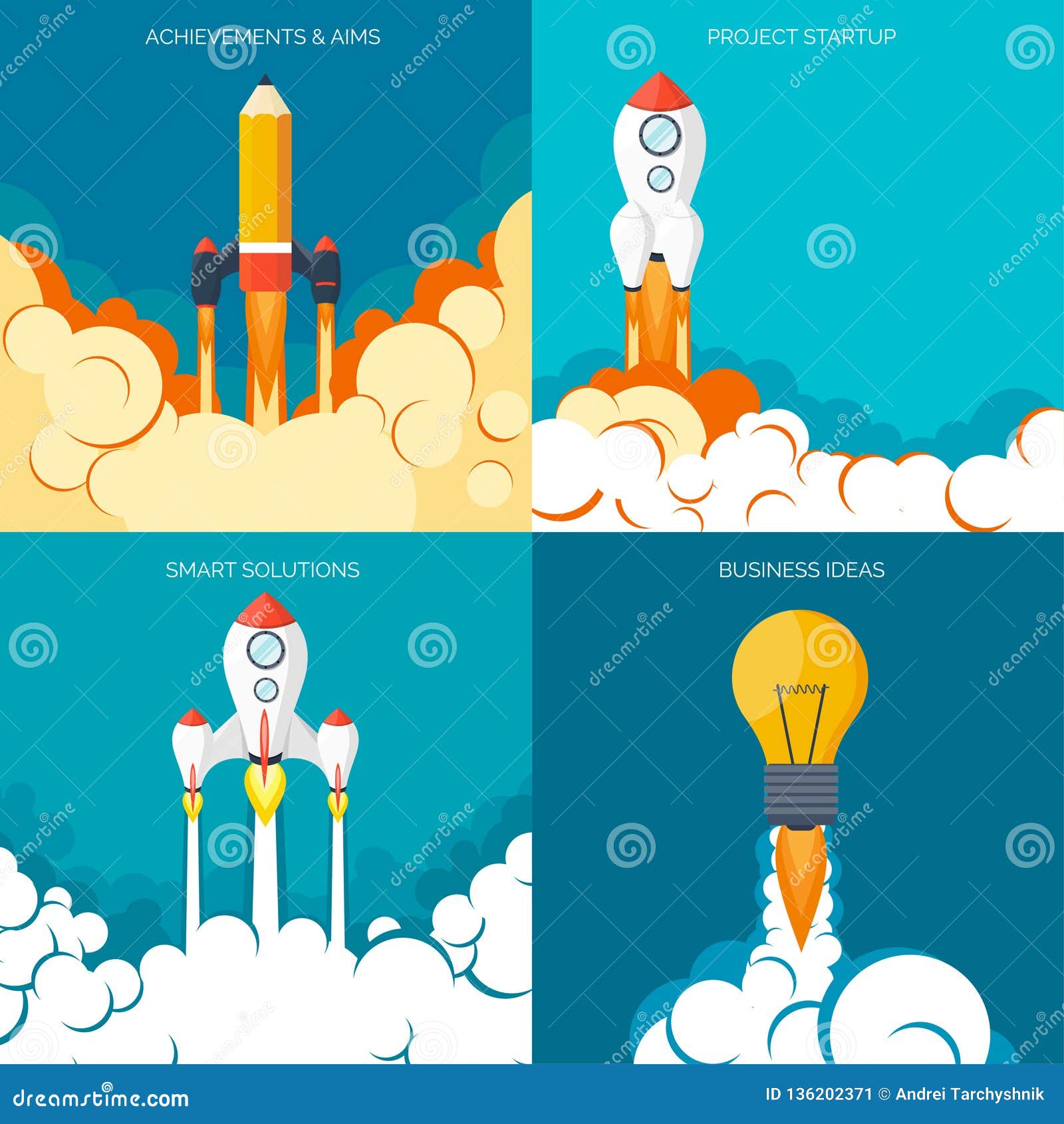 Flat Rocket Spaceship Launch. Startup Concept and Project Development ...