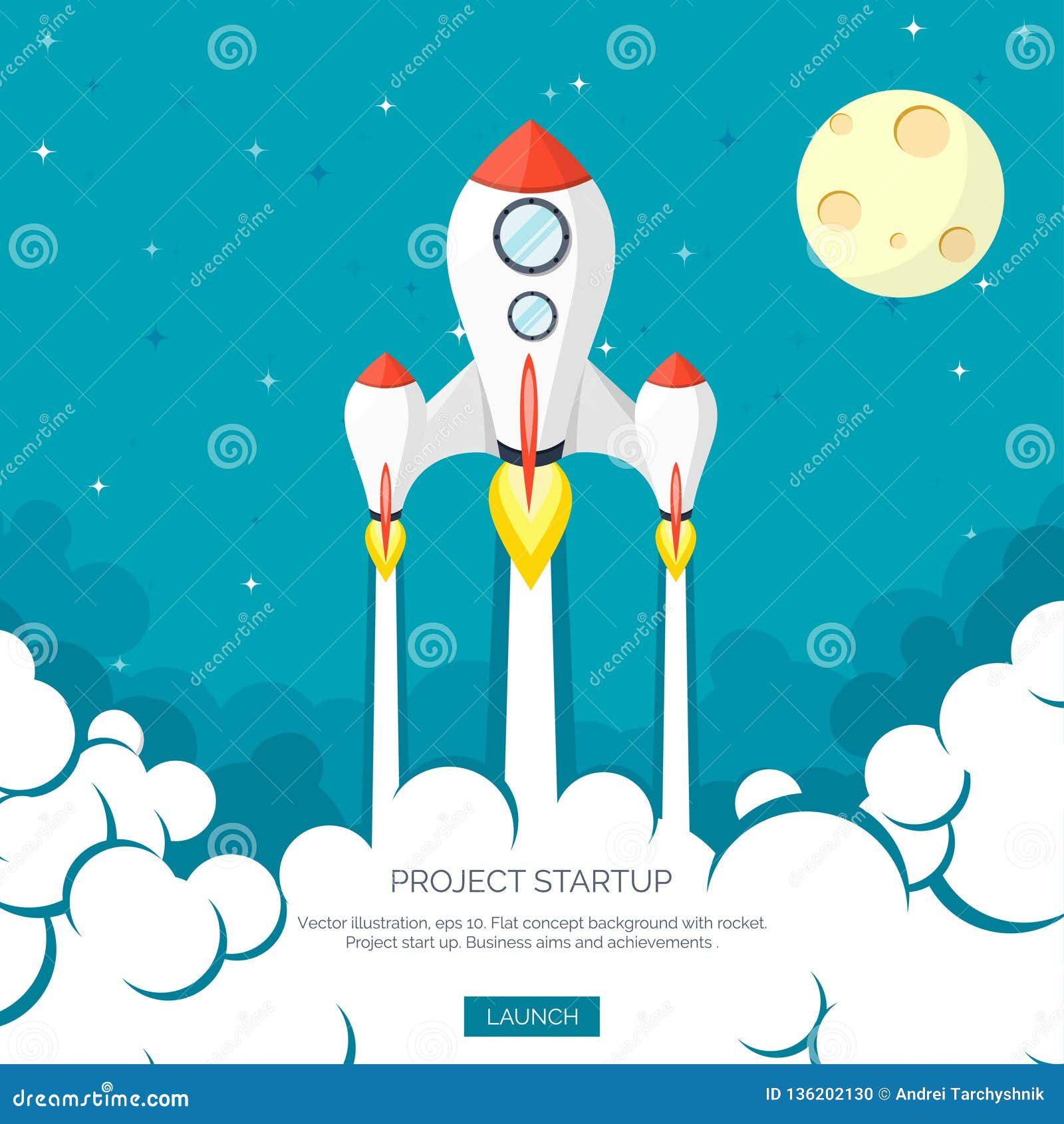 Flat Rocket Spaceship Launch. Startup Concept and Project Development ...