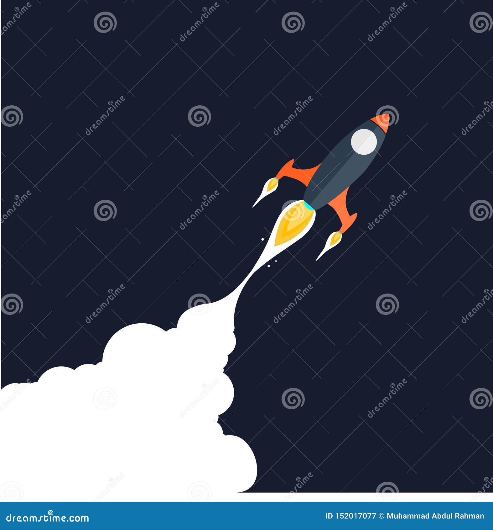 Flat Rocket Thrusting on Blue Background Stock Image - Illustration of ...