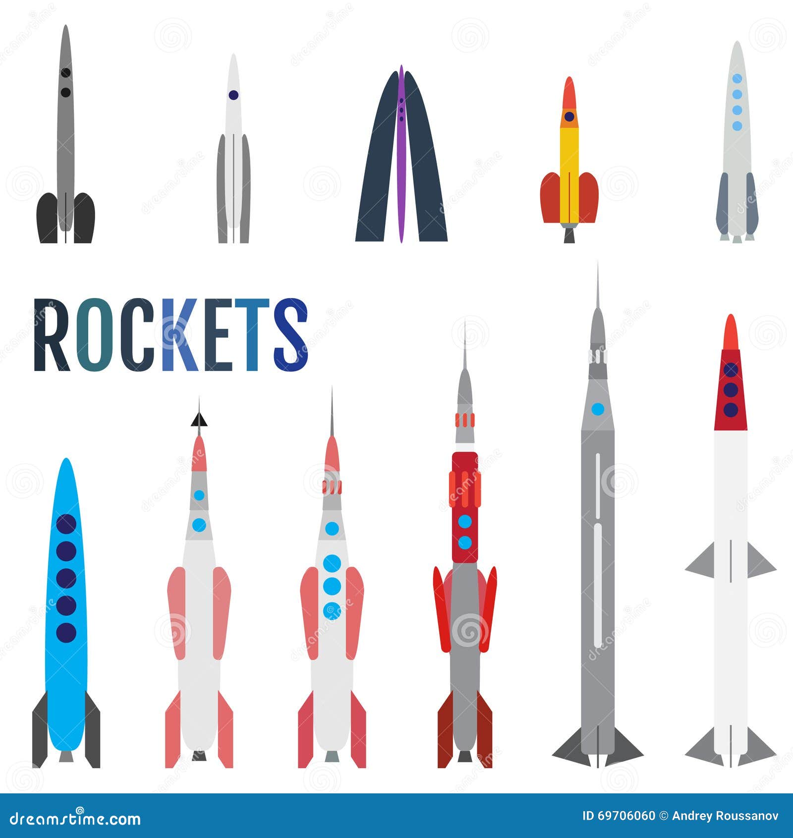 Flat rockets set. stock vector. Illustration of rocket - 69706060