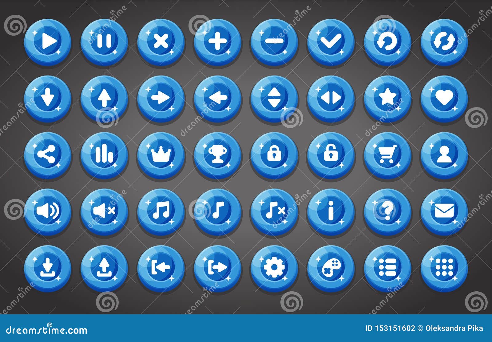 Flat Round Game Buttons in Flat Cartoon Style Stock Vector ...