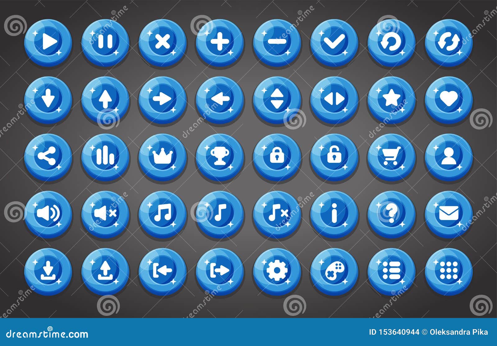 Flat Round Game Buttons in Flat Cartoon Style Stock Vector ...