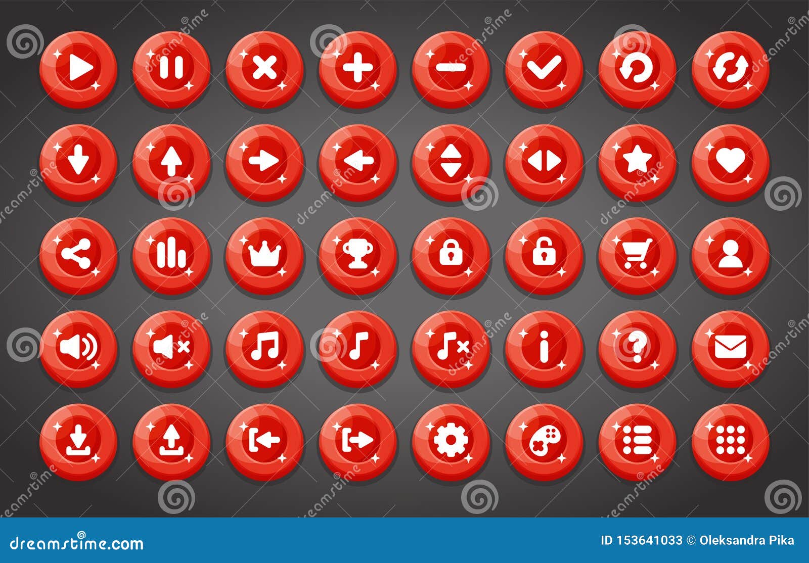 Flat Round Game Buttons in Flat Cartoon Style Stock Vector ...