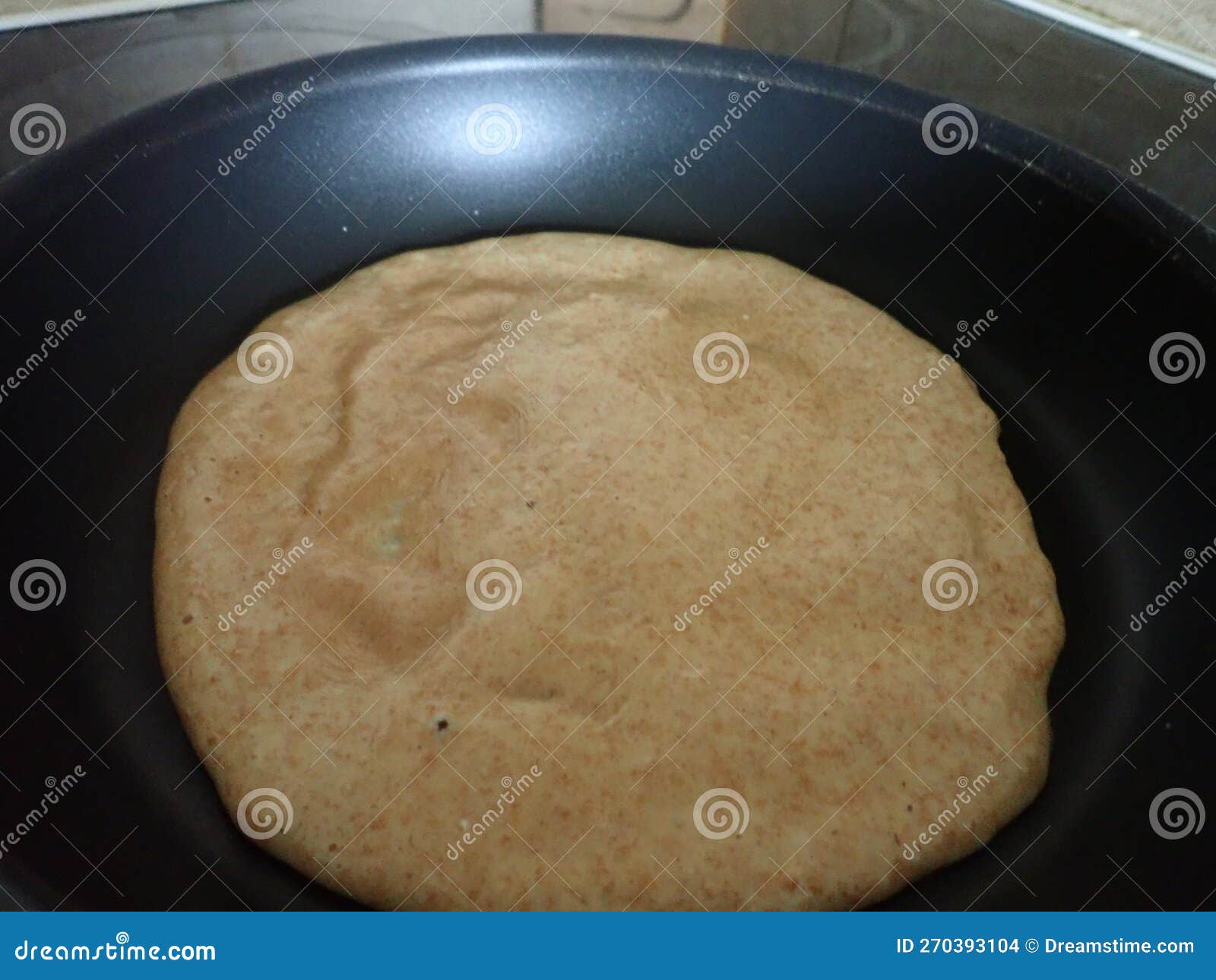 Flat Round Pancake on a Frying Pan Stock Photo - Image of dish, snack ...