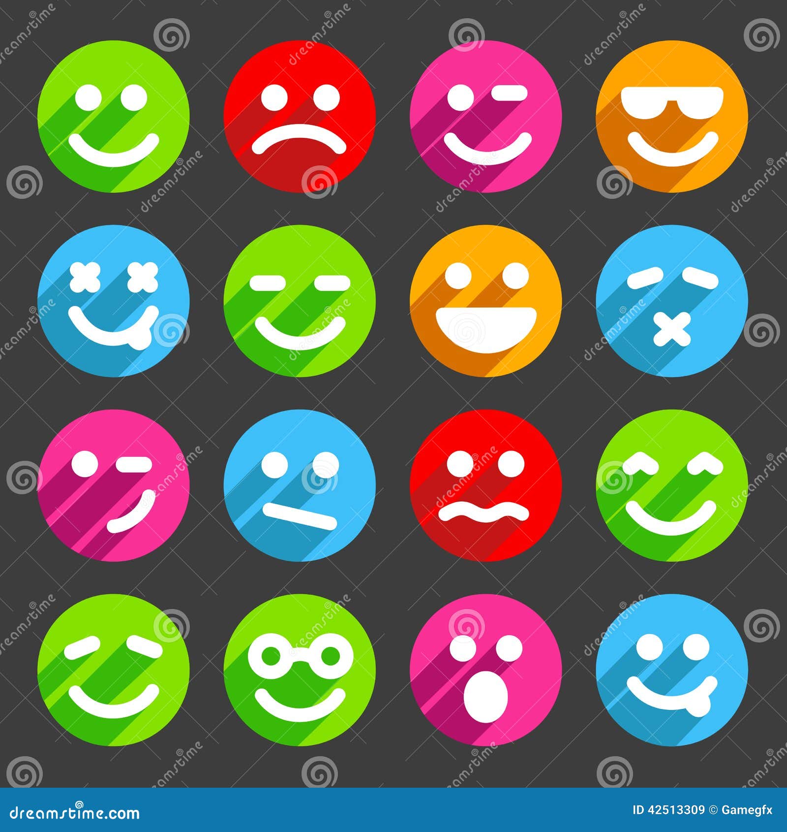 Flat and Round Smiley Icons for Your Design Stock Vector - Illustration ...